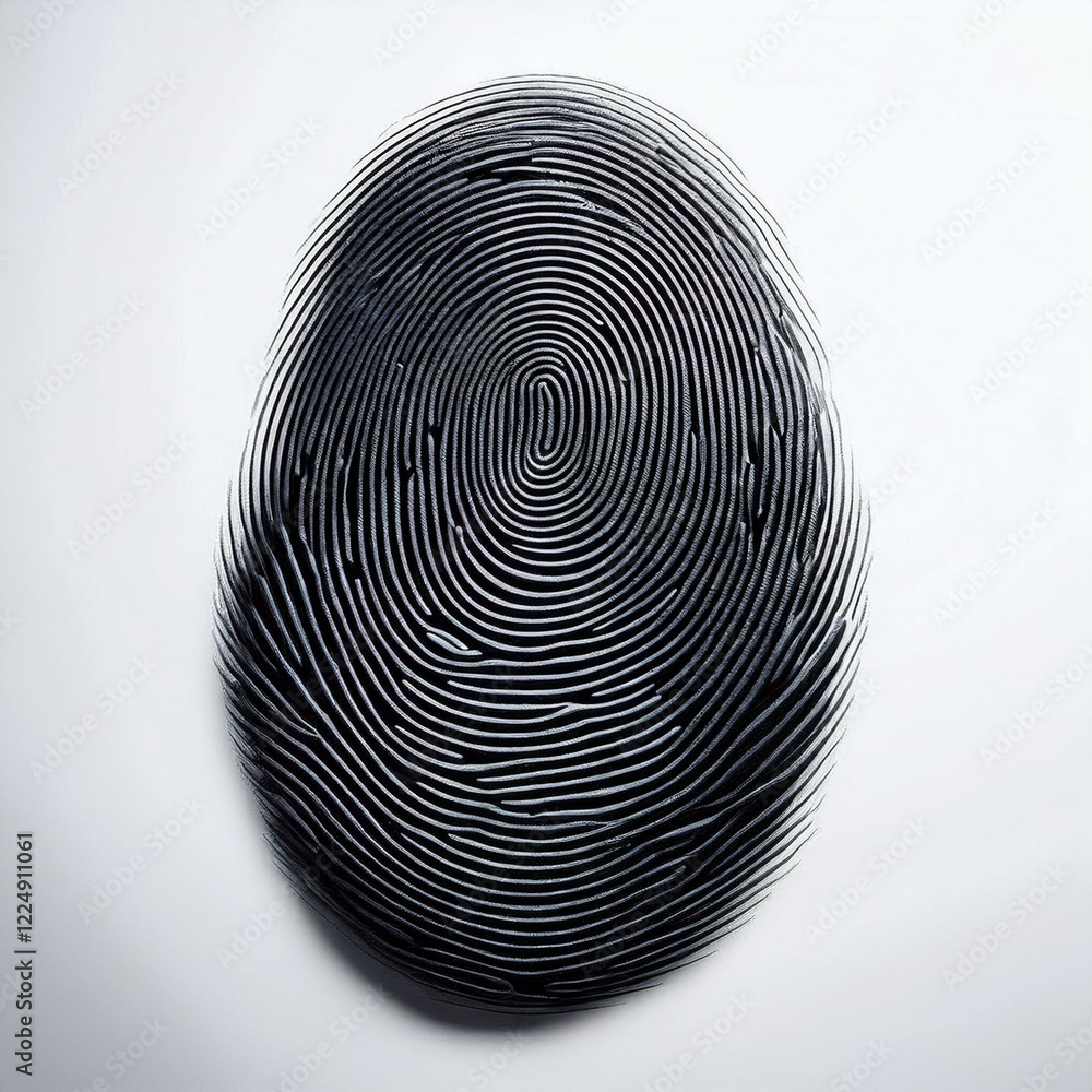 Black fingerprint showcasing unique loops and ridges, high contrast on ...