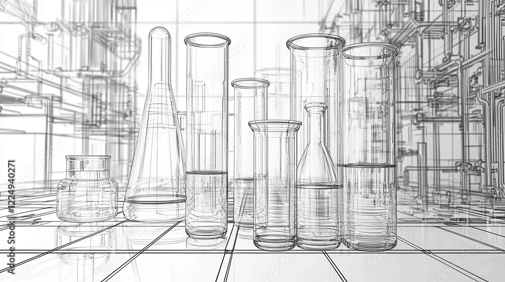 Laboratory setup with laboratory glassware science lab 3d wireframe ...