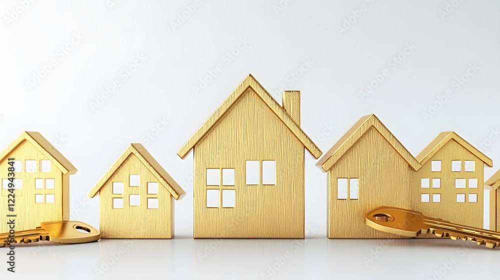 Golden house models and keys; real estate concept. Stock Photo | Adobe ...