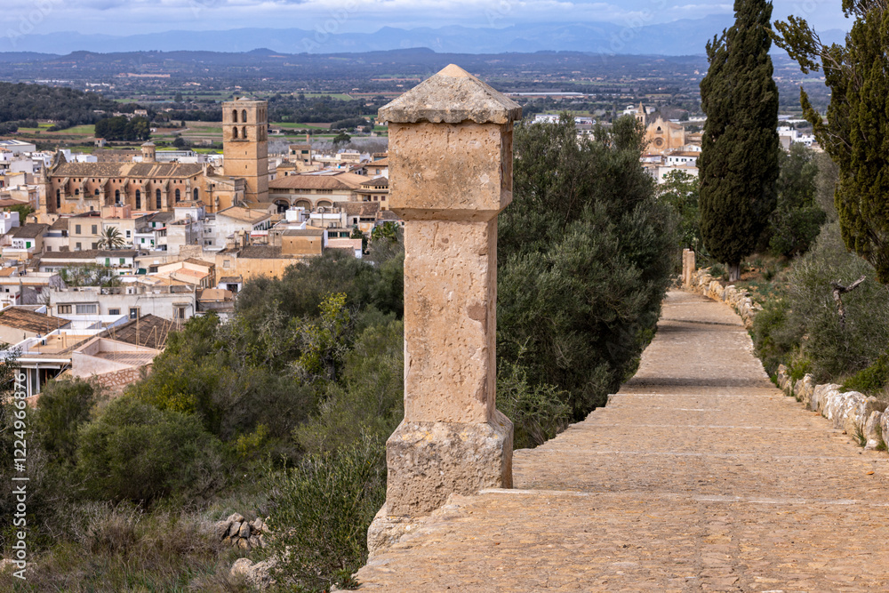 Stairway of a calvary hill with stations of the cross and wayside ...