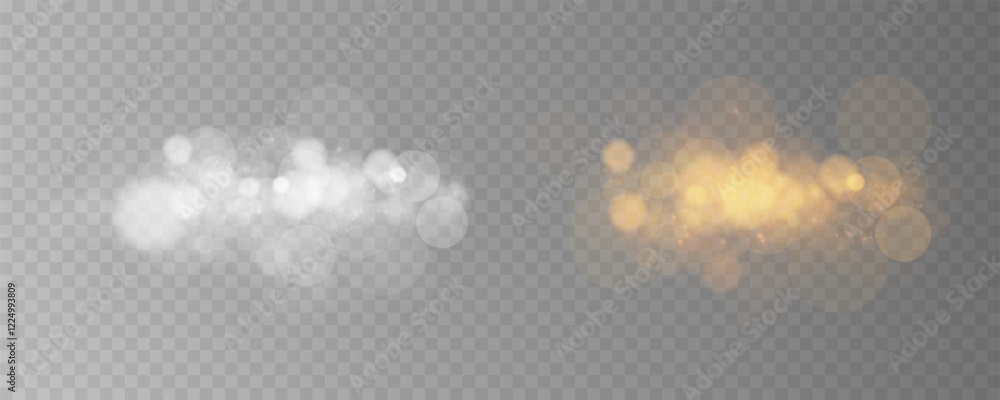 A semi-transparent overlay of glowing white and golden bokeh lights on ...