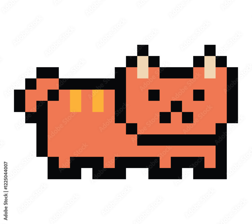 Cute pixel cartoon 8bit character orange cat kitty decoration cat 8 bit ...