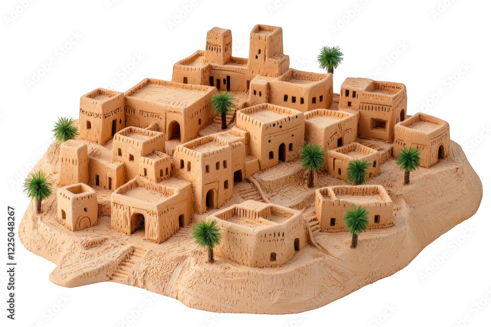 Detailed miniature model of an ancient desert village with numerous ...