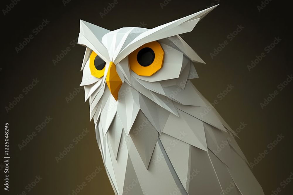 Geometric low-poly illustration of a majestic white owl with piercing ...