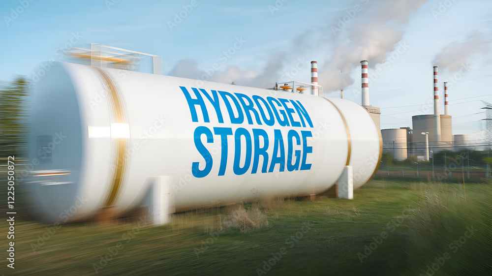 Large White Hydrogen Storage Tank with Blue Lettering, Industrial ...
