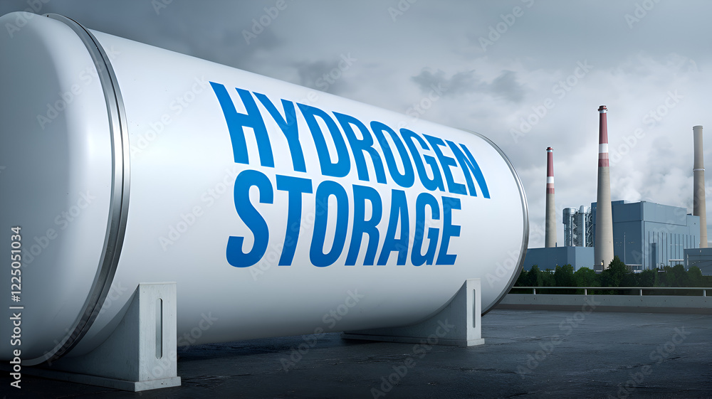 Large White Hydrogen Storage Tank with Blue Lettering, Industrial ...