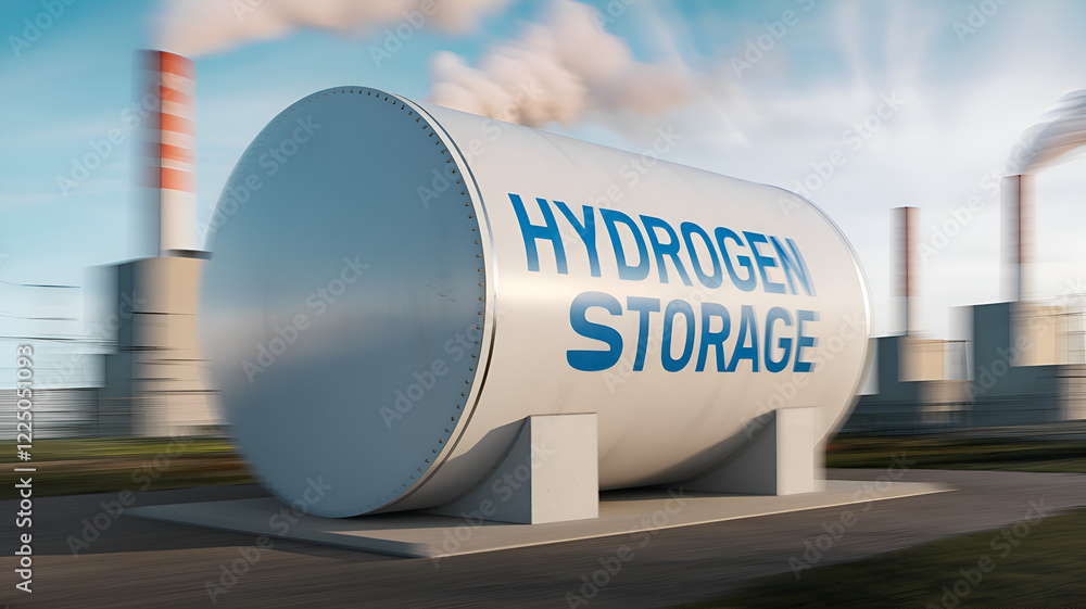 Foto de Stock Large White Hydrogen Storage Tank with Blue Lettering ...