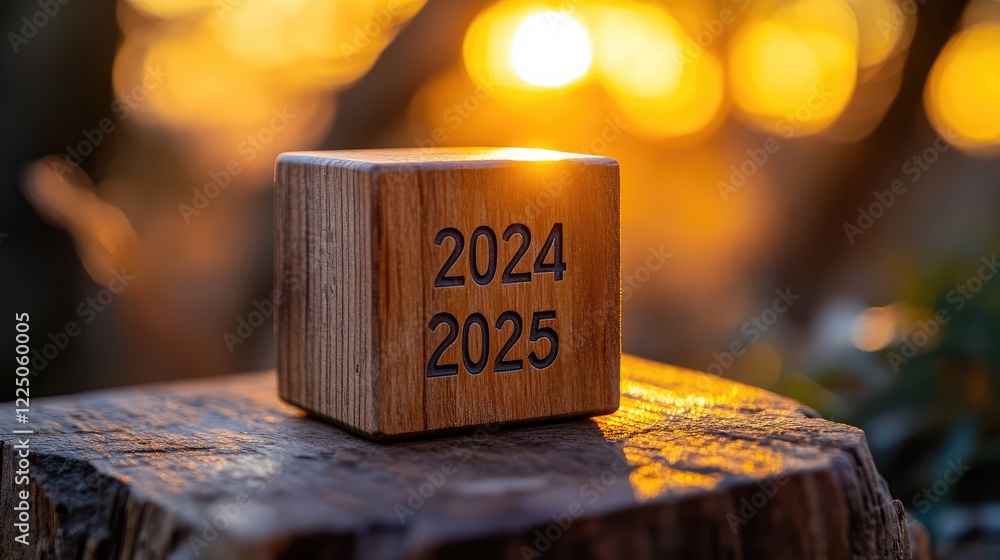 Close-Up of Wooden Cube Marking Transition from 2024 to 2025 with ...