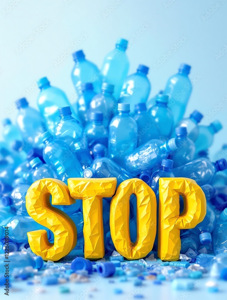 Stop Plastic Pollution Message with Stop Text Made from Yellow Plastic ...
