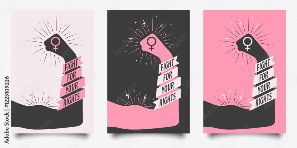 Set of three Fight For Your Right banners, Women's power, Feminism ...