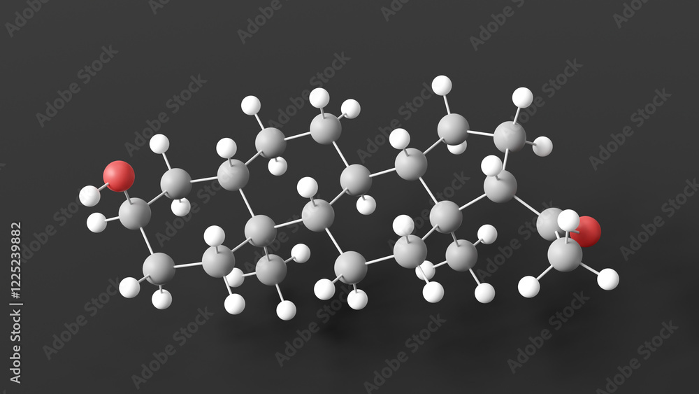 allopregnanolone molecule 3d, molecular structure, ball and stick model, structural chemical ...