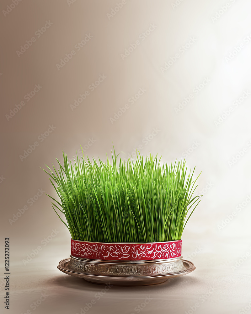 Nowruz holiday samani grass with red ribbon. Persian New Year Novruz ...