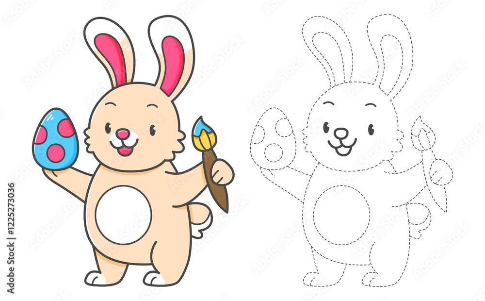 Trace and color coloring book with rabbit with Easter egg for kids ...
