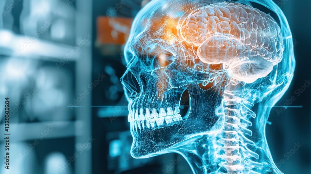 Transparent Anatomical X Ray Scan of the Human Skull Revealing the ...