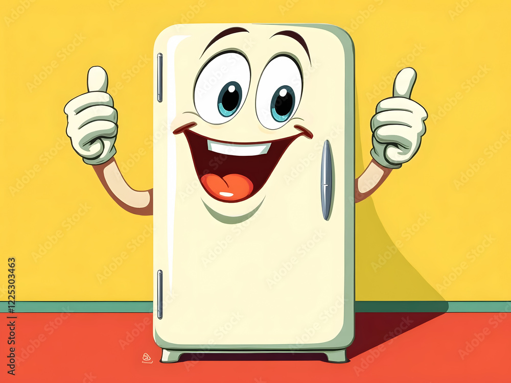 Funny Home Appliance Cartoon – Refrigerator with Big Smile and Thumbs ...