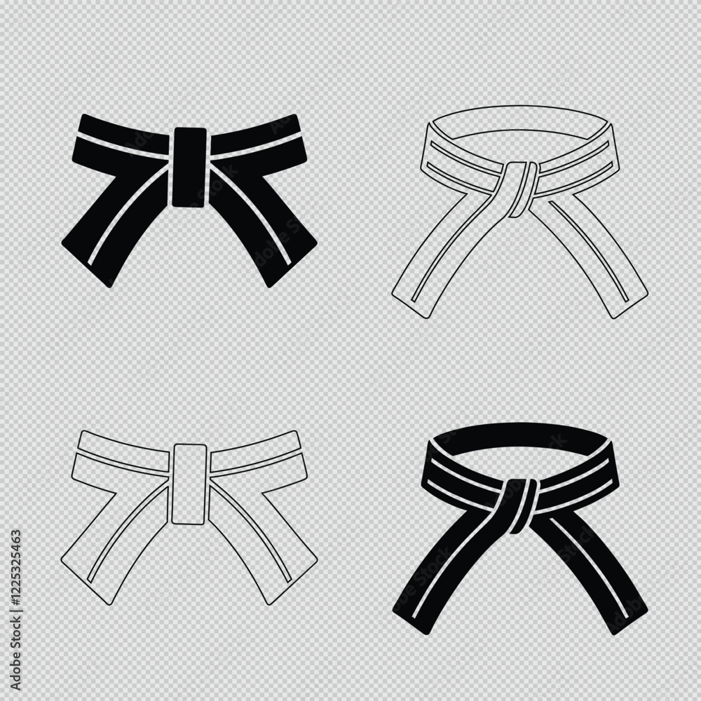 martial arts belt vector clipart in silhouette and line art. Ideal for ...