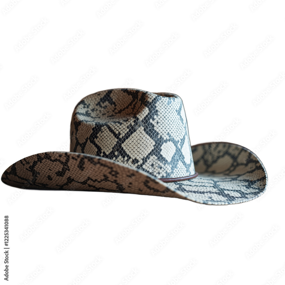 Cowboy hat featuring a detailed snake skin pattern on a transparent ...