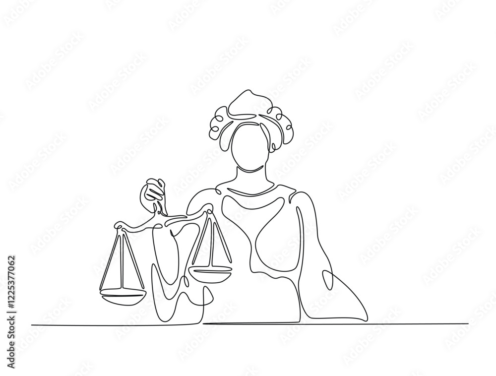 Vector de Stock Continuous line art drawing of Themis goddess with ...