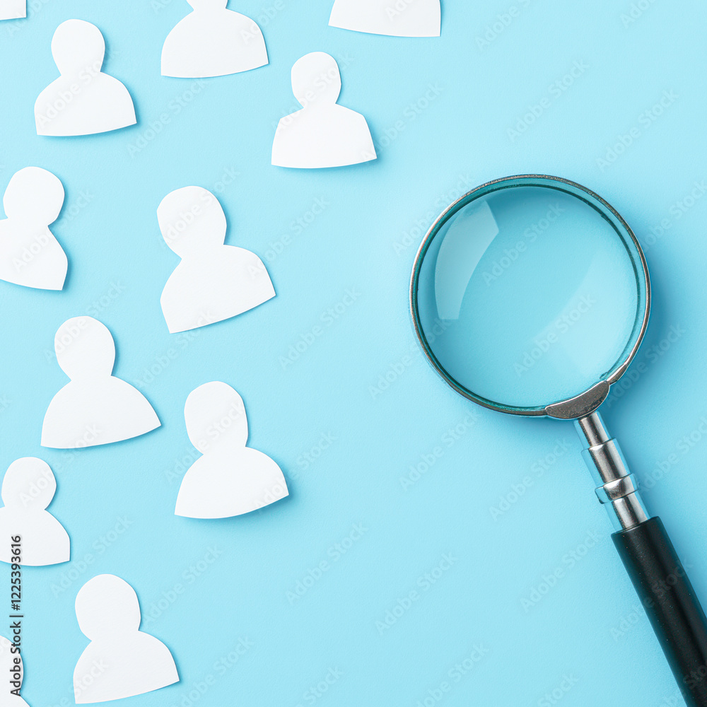 Analyzing user profiles paper cutouts and magnifying glass blue ... Analyzing user profiles paper cutouts and magnifying glass blue ...