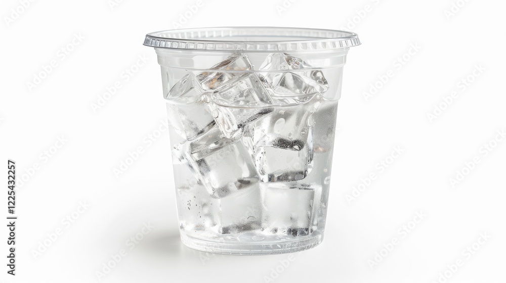 Clear plastic cup filled with ice isolated on white background for ...
