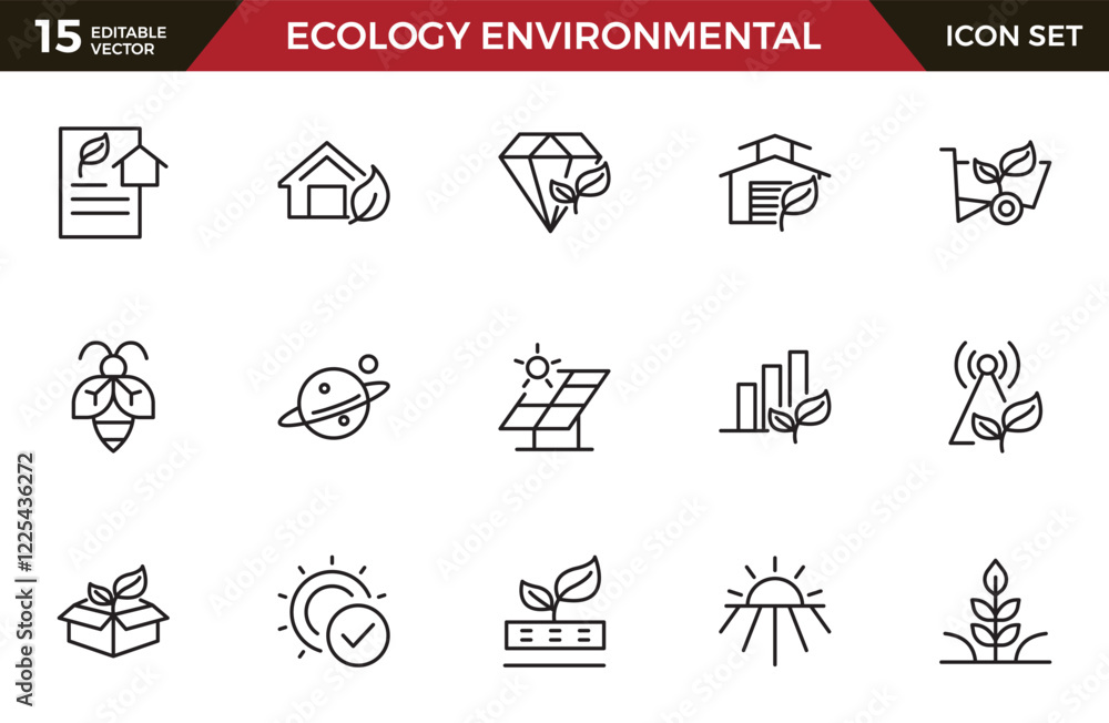 Ecology Environmental line icon set. Sustainable development, net zero ...