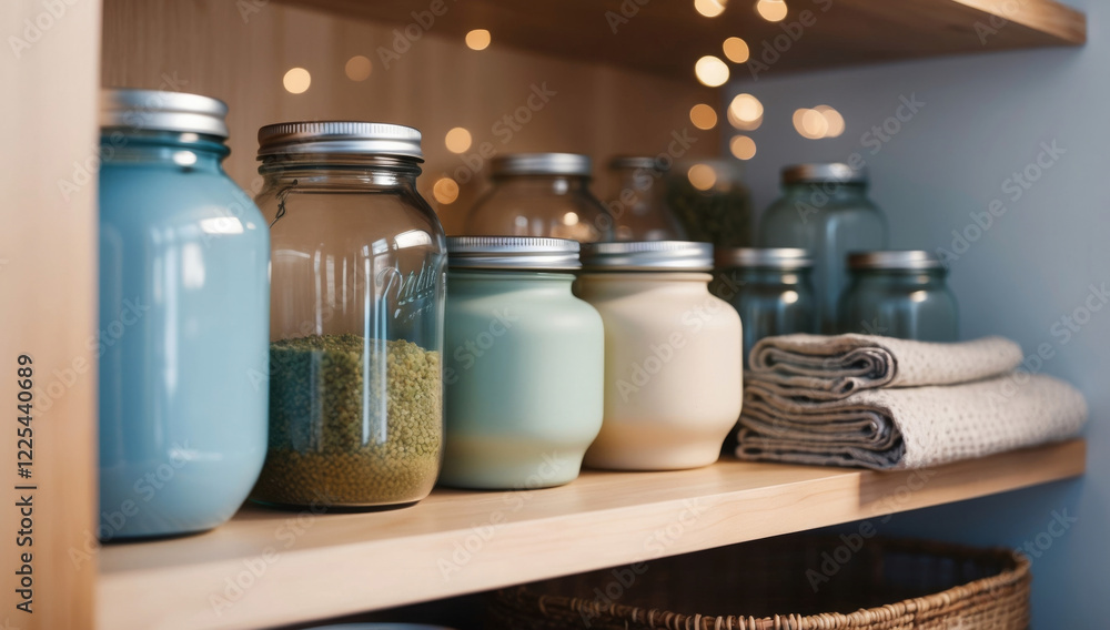 Reusable glass containers neatly organized on wooden shelves redefine ...