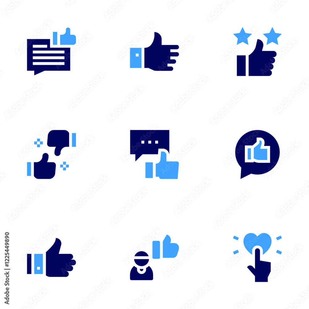 Like icon set. Bold style. Duotone colors. chat, feedback, like, review ...