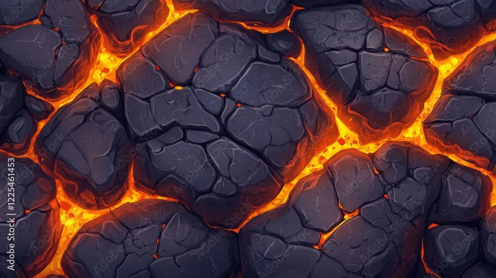 Textures of lava, magma and stones. Seamless patterns of volcano rock ...