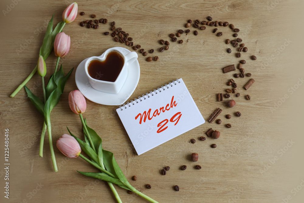 Calendar for March 29: name of the month March in English, numbers 29 ...