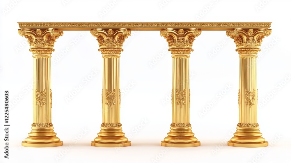 Antique gold pillars set. Ancient columns with golden decorative ...