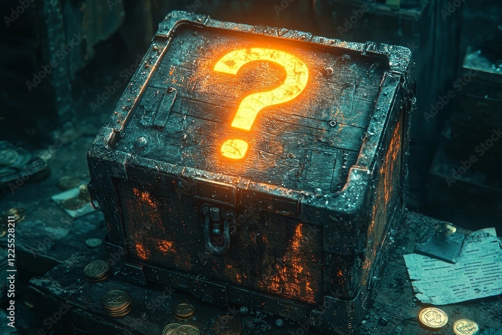 Mysterious Glowing Question Mark Hovers Over Treasure Chest Surrounded ...