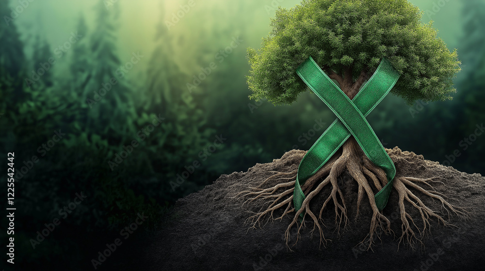 Ribbon Tree Roots 3D cancer ribbon roots growing deeply into the earth ...