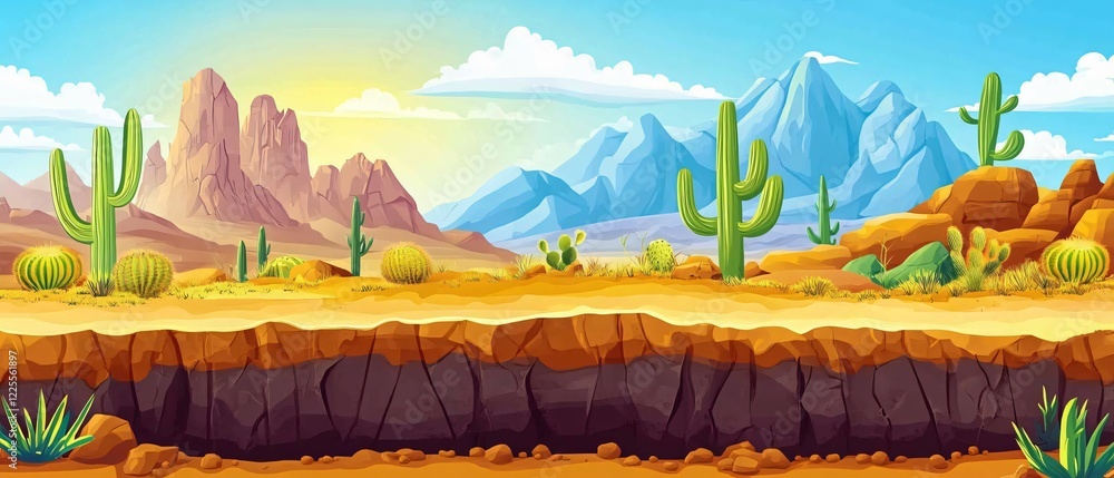 Geological Cross Section of Desert Landscape Cartoon Illustration for ...