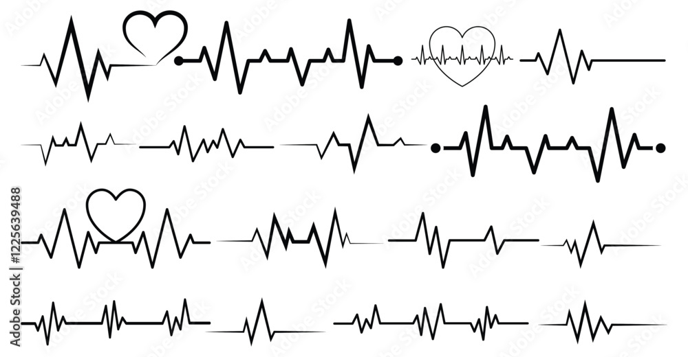 Heart beat line. Thin line vector set of signs for infographic, logo, app development and ...
