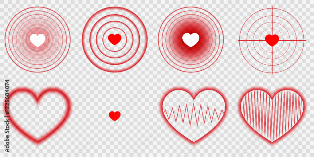 Red heart with wave effects and light highlights on a transparent ...