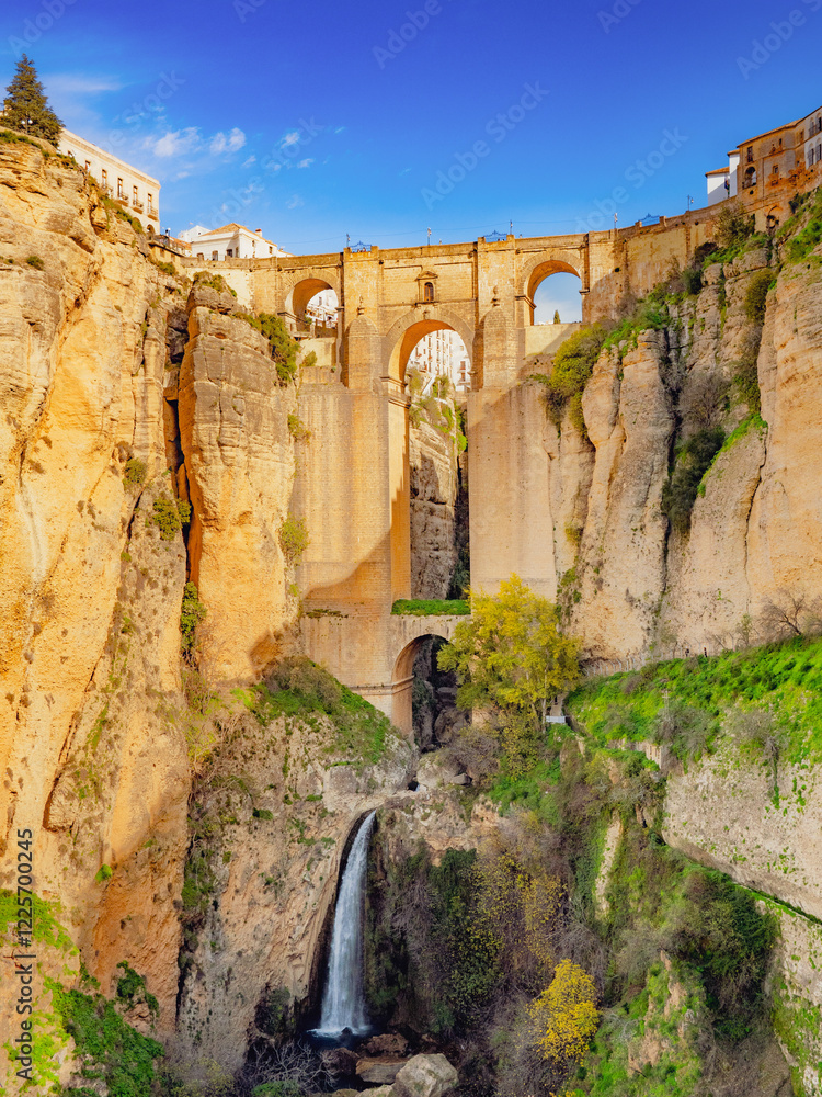 Ronda's iconic Puente Nuevo (New Bridge) spanning the dramatic El Tajo gorge in Andalusia, Spain ...