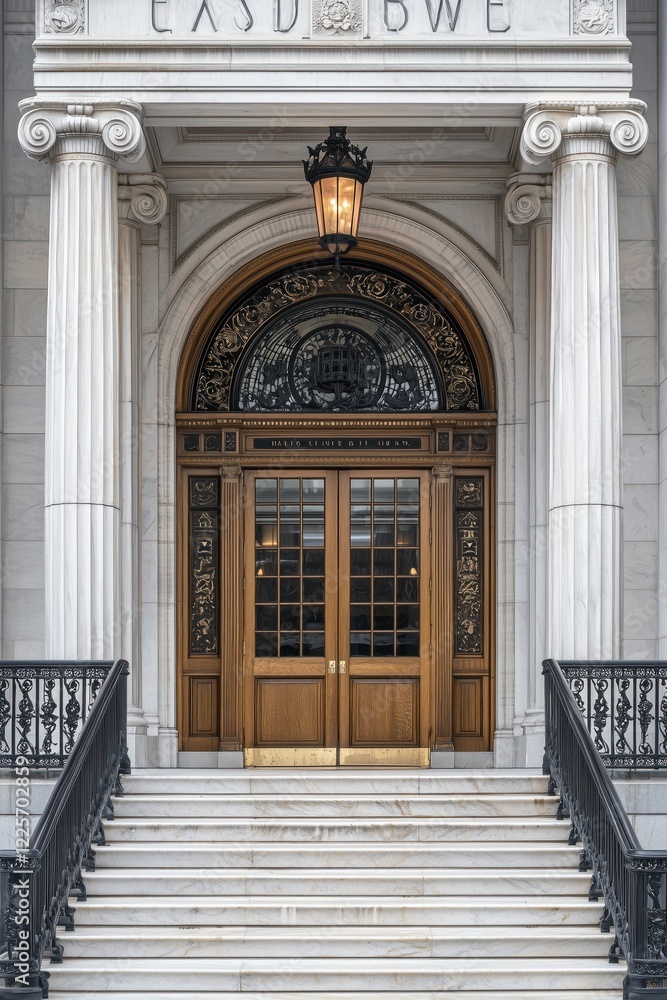 Government building entrance with marble stairs iron railings indoor ...