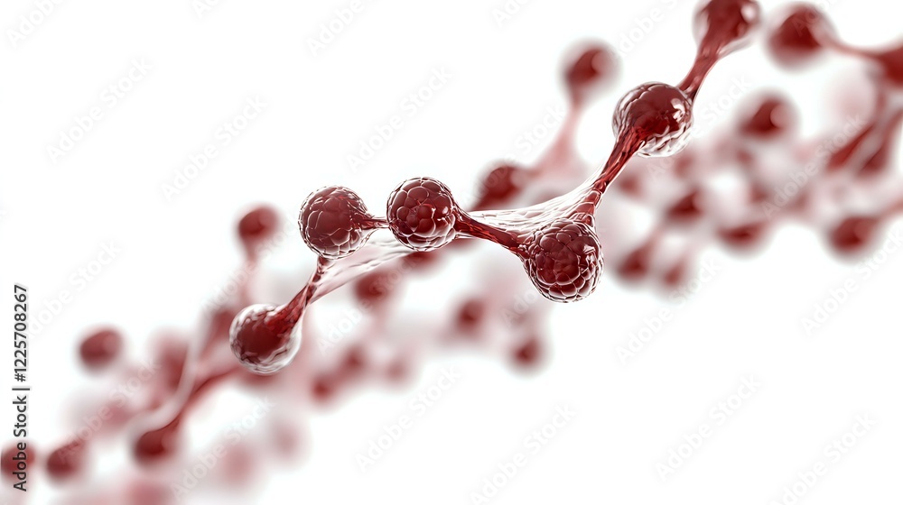 Red spherical molecular structure with connected nodes on white ...