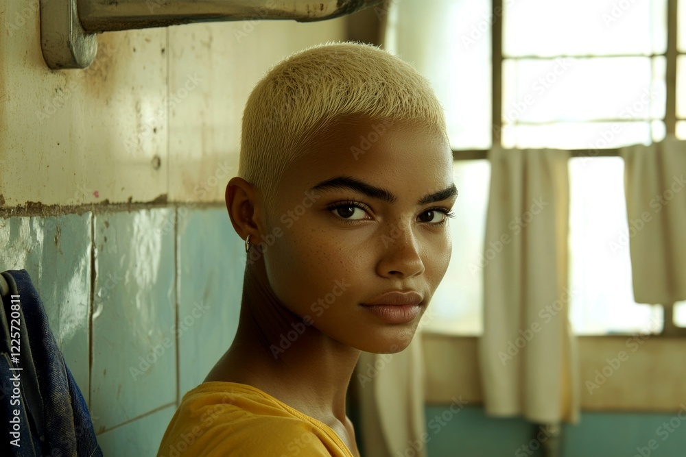 Short coiffure - blond hair. Commercial promotion concept art. Stunning ...