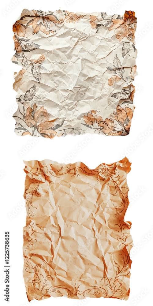 Png of Wrinkled parchment paper with floral and ornamental border ...
