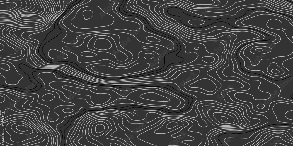 The grey white on black contours vector topography stylized height of ...