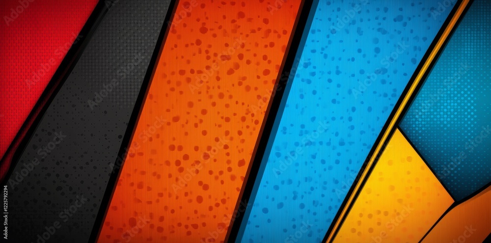 A dynamic comic book scene with bold hues and active panel designs for ...