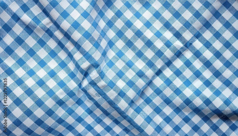 Vibrant Light Blue Gingham Check Patterned Fabric Texture Closeup ...