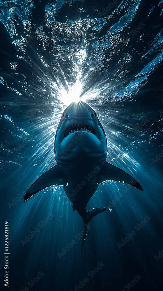 HD Phone Wallpaper Majestic Great White Shark Underwater Sunbeams Ocean ...