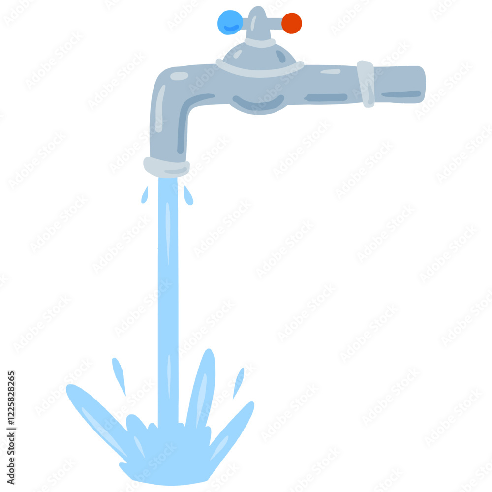 Water tap. Plumbing droplet, pour and flow cartoon illustration. Faucet ...