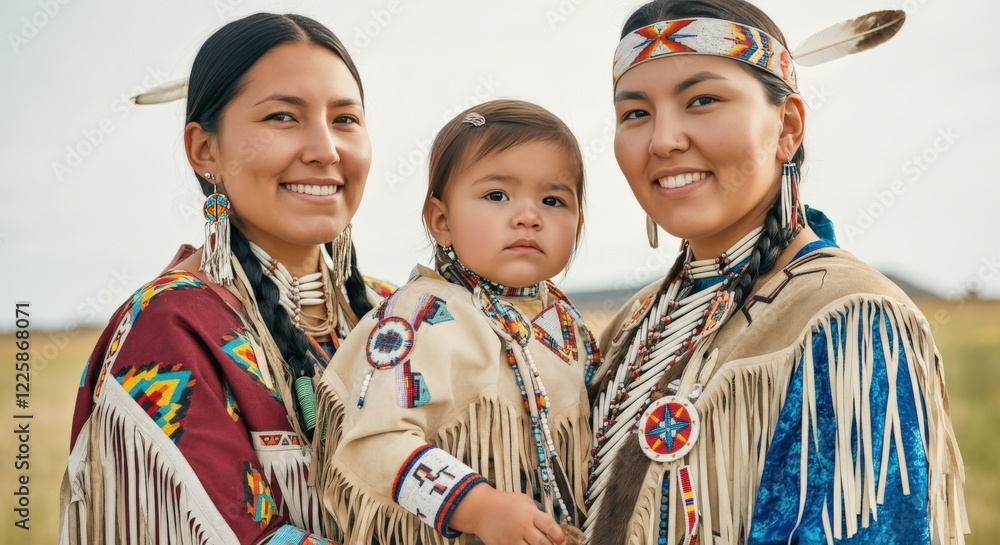 Native american family in traditional attire celebrating cultural ...