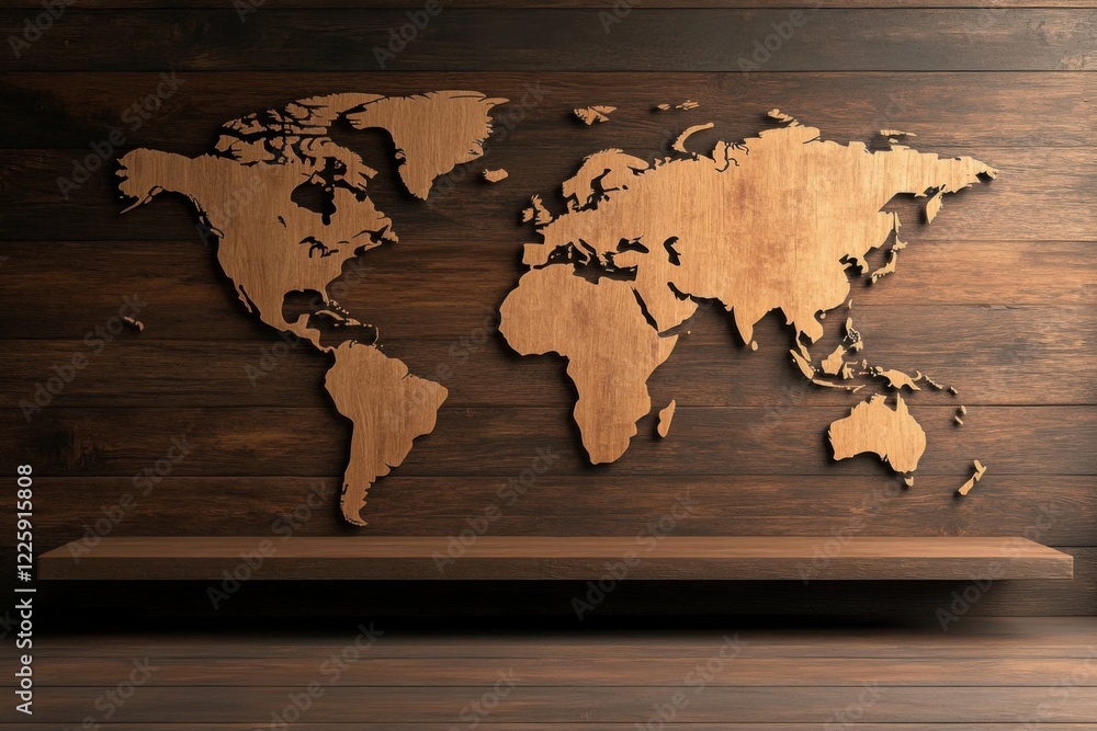 world map is drawn on a brick wall. A large map for exploring countries ...