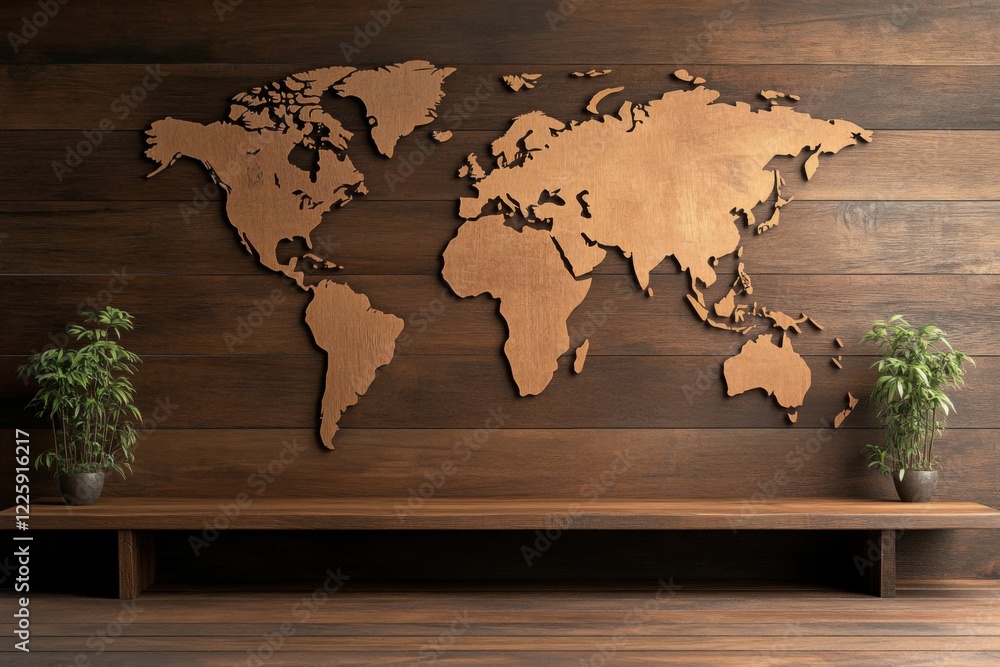 world map is drawn on a brick wall. A large map for exploring countries ...