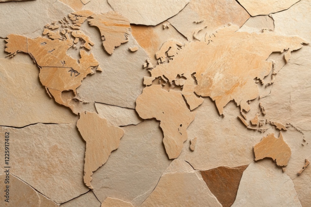 world map is drawn on a brick wall. A large map for exploring countries ...