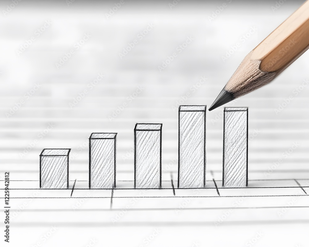 Pencil Sketch of Ascending Bar Graph Showing Growth and Progress Stock ...